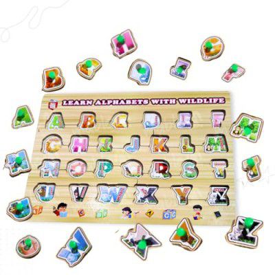 Adora Wooden Alphabet Puzzles with Pictures for Children, Montessori ...