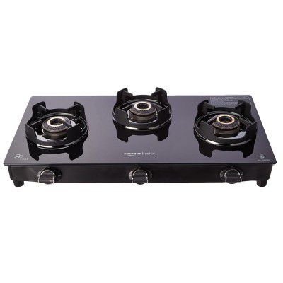 Amazon Basics 3 Burner Glass Top Gas Stove With Auto Ignition, Brass ...