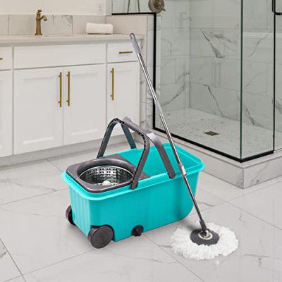 Bellavie Dual Mop Bucket(Steel Wringer) Wheels, Microfiber Mop with 2 ...
