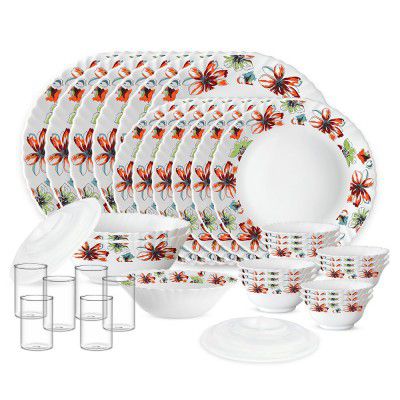 Larah by Borosil Silk Series Bali Opalware Dinner Set with Vision Glass ...
