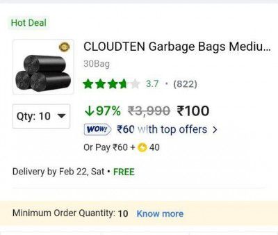 CLOUDTEN Garbage Bags Medium Size Black Color 19 X 21 Inch | Pantry ...