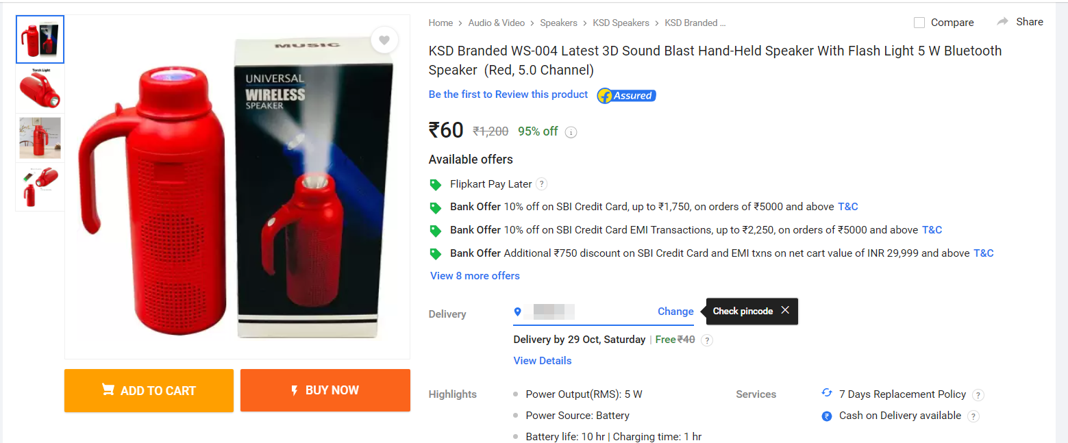 KSD Branded WS-004 Latest 3D Sound Blast Hand-Held Speaker With Flash ...