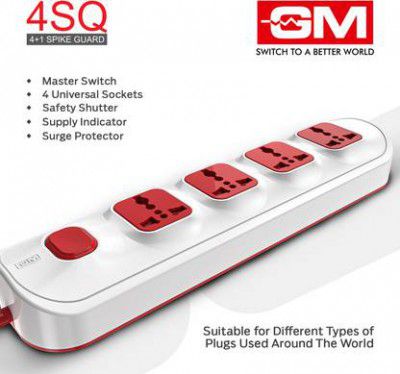 GM 3252 4 SQ 4+1 Spike Guard with Surge Protector. 4 Socket Extension ...