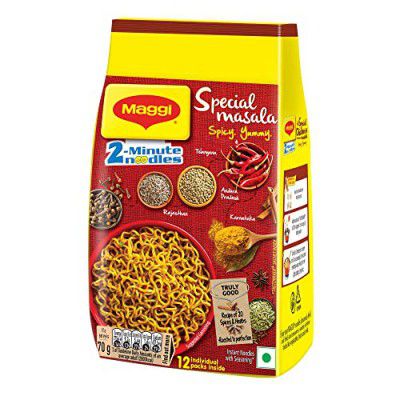 MAGGI 2-Minute Vegetarian Special Masala Instant Noodles, Pack of 12 ...