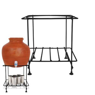 Nayra Heavy Stainless Steel Matka Stand - 3-in-1 Plant and Glass Stand ...