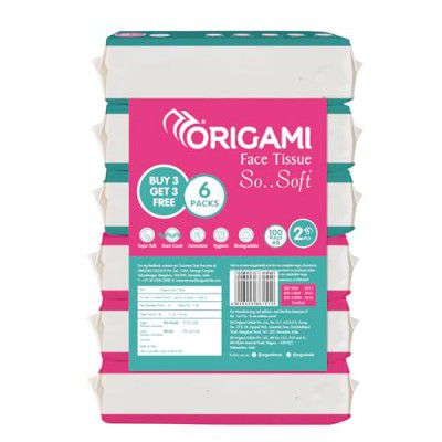 Origami 2 Ply Facial Tissue Box | - Pack of 6 (100 Pulls Per Box, 600 ...