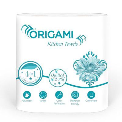 Origami Kitchen Roll pack of 4, 60 Pulls each 2 ply (Total 4 Rolls, 240 ...