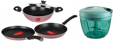 Pigeon Aluminium Cookware Set with Lid and 3 Blades Chopper ...