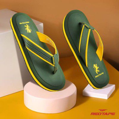 RED TAPE Men Flip Flops (Olive, Yellow , 7) | Dealsmagnet.com