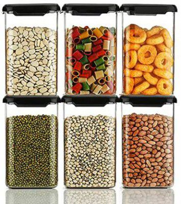 RK EMPIRE Plastic Grocery Container - 1100 ml (Pack of 6, Black, Clear ...