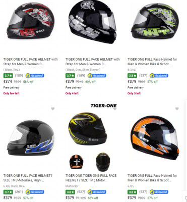 Tiger One Biker Helmets Starting From ₹299 | Dealsmagnet.com