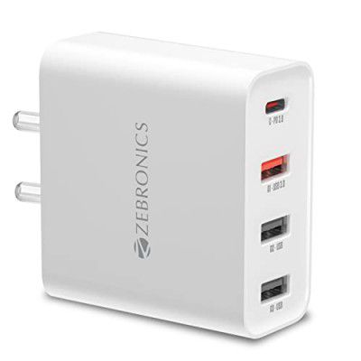 Zebronics RC45A 4 Port Charger, 45W max, Smart IC, Type C PD 3.0, 3X ...